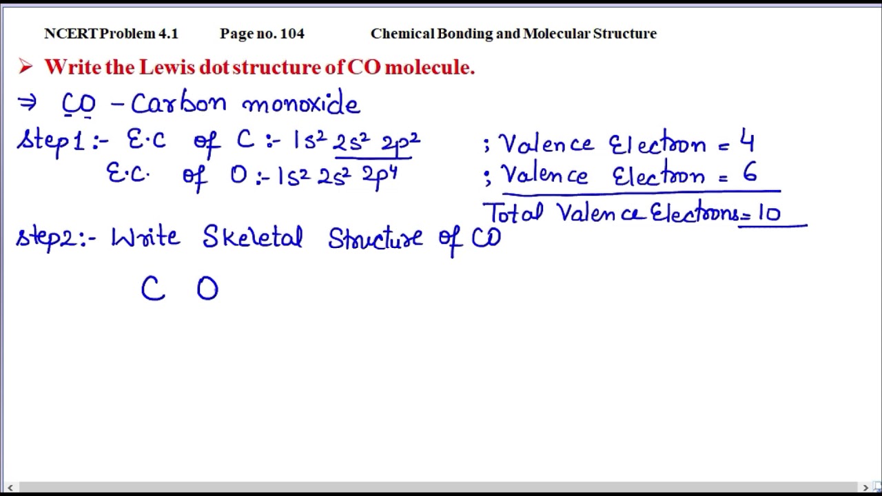 Write the Lewis dot structure of CO molecule. - YouTube