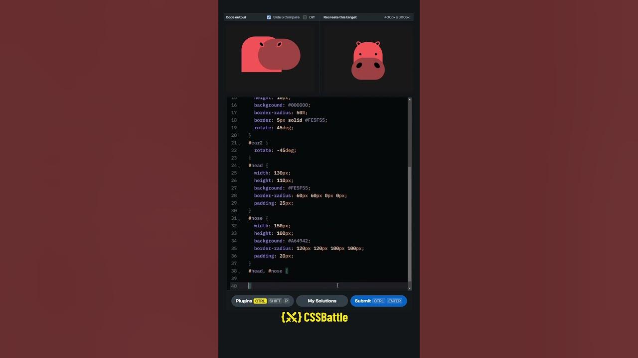 Css Battle 75 Hippo Solution Cssbattle Codingshorts Coding Css Challenge Youtube