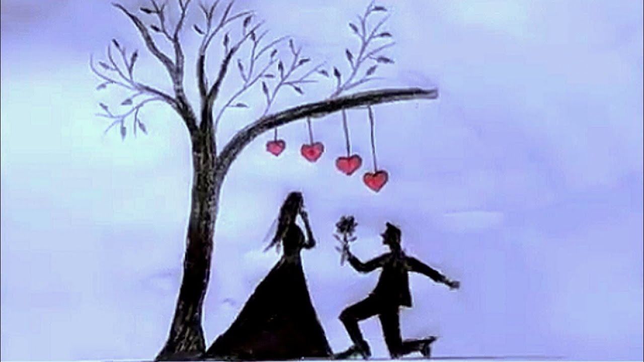 Pencil sketch - romantic propose scenery || How to draw romantic couple ...