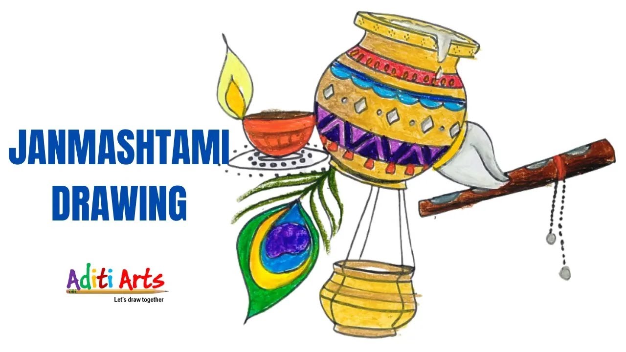 Janmashtami Drawing | Matki Drawing | Janmashtami Drawing Easy | Simple ...