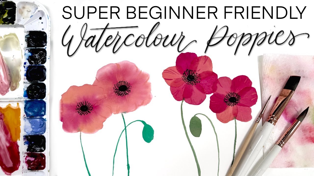 Super Beginner Watercolour Poppy! (Perfect For Kids Too!) - YouTube