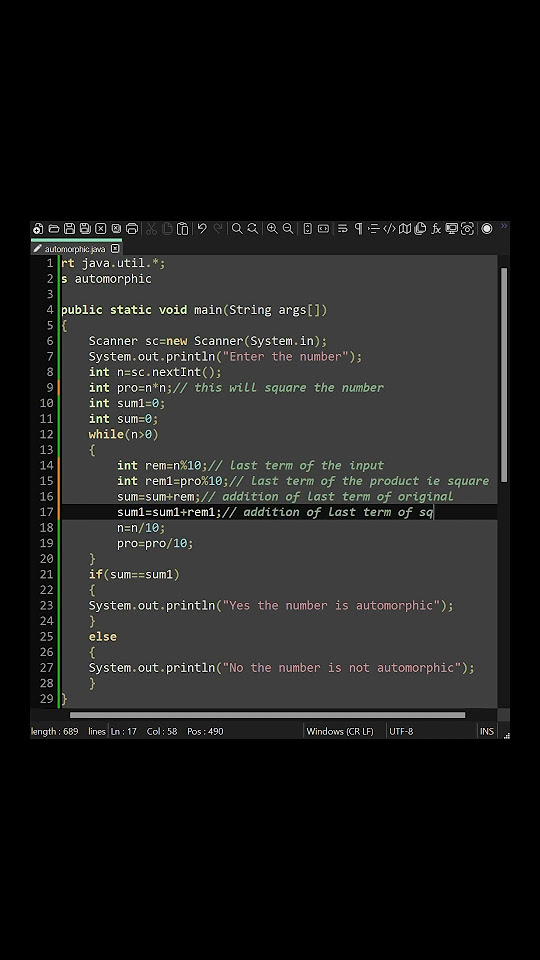Automorphic Number check Using Java #shorts #coding #viral #shortvideo - YouTube