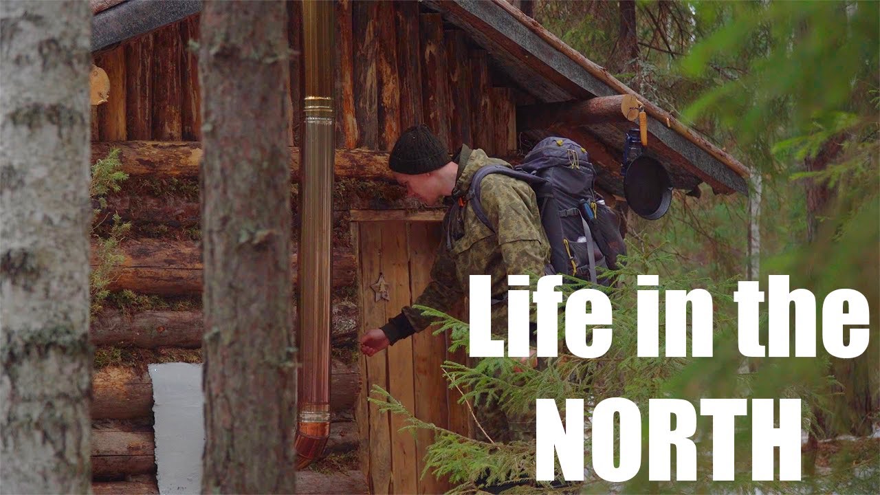 SURVIVAL IN A SMALL LOG CABIN. COZY OVERNIGHT ALONE - YouTube