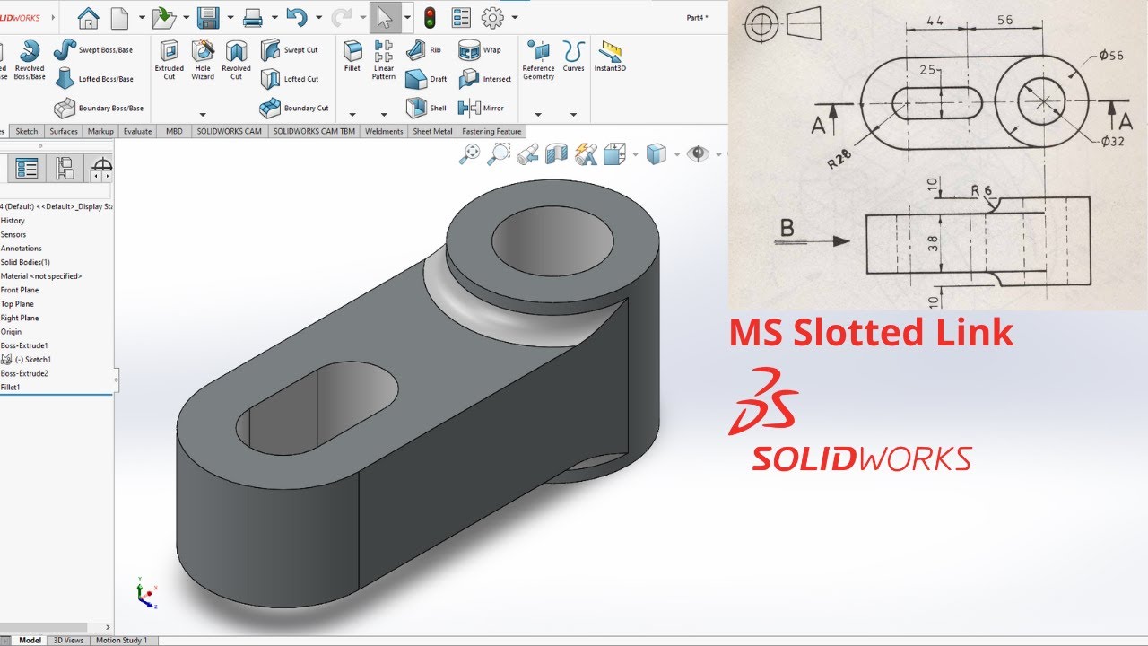 Cara Membuat MS Slotted Link di SolidWorks - SolidWorks Tutorial - YouTube