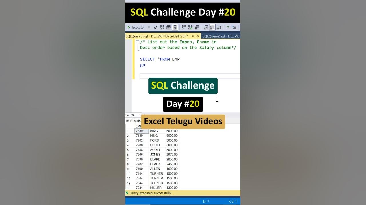 SQL Challenge Day #20 In Telugu | SQL Telugu Tutorial #sql - YouTube