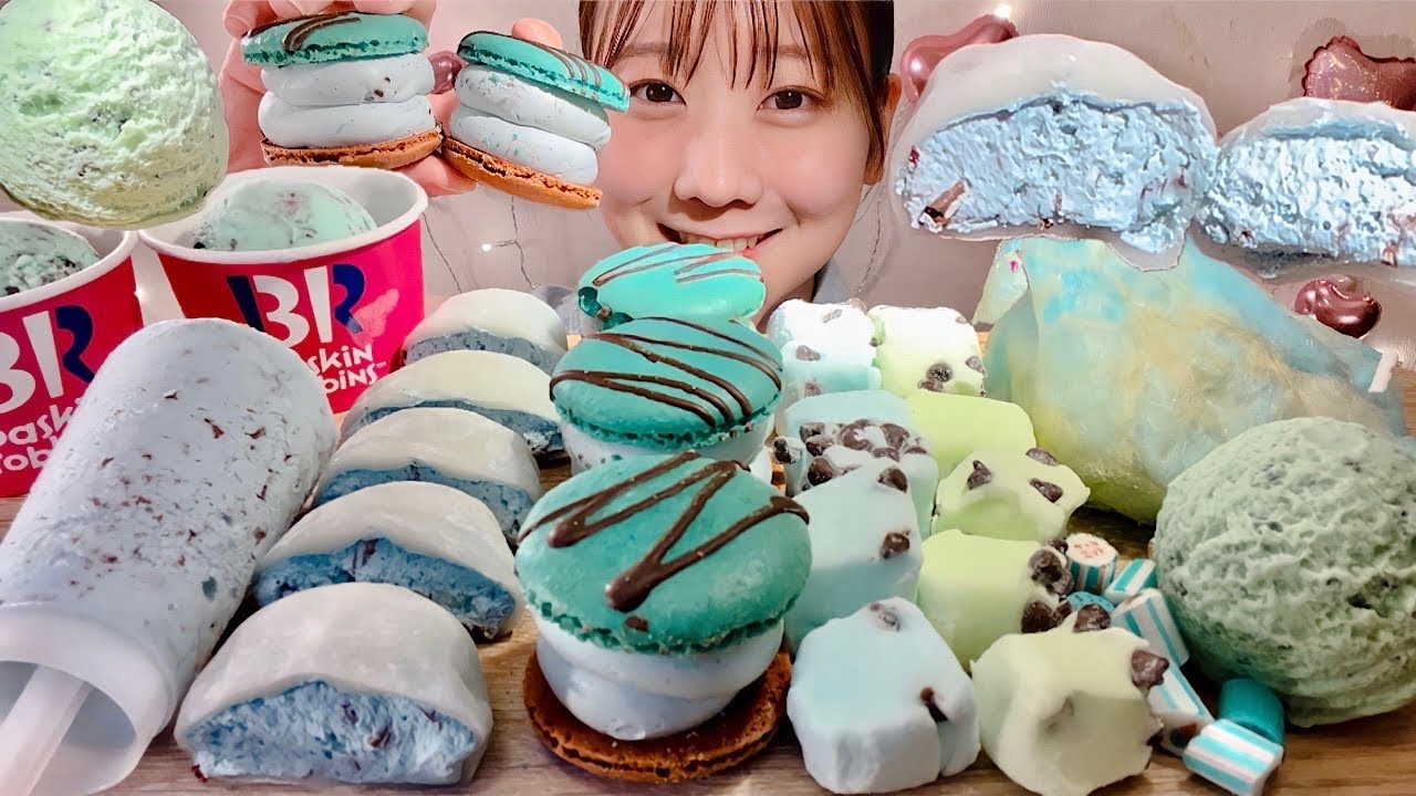 ASMR Mint Chocolate Desserts【Mukbang/ Eating Sounds】【English subtitles ...