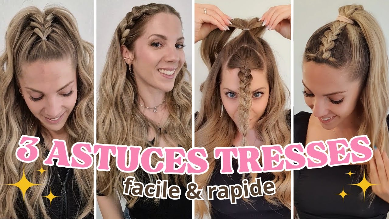 ️ ASTUCE COIFFURE FACILE & RAPIDE : Fausse tresse collée facile à faire ...