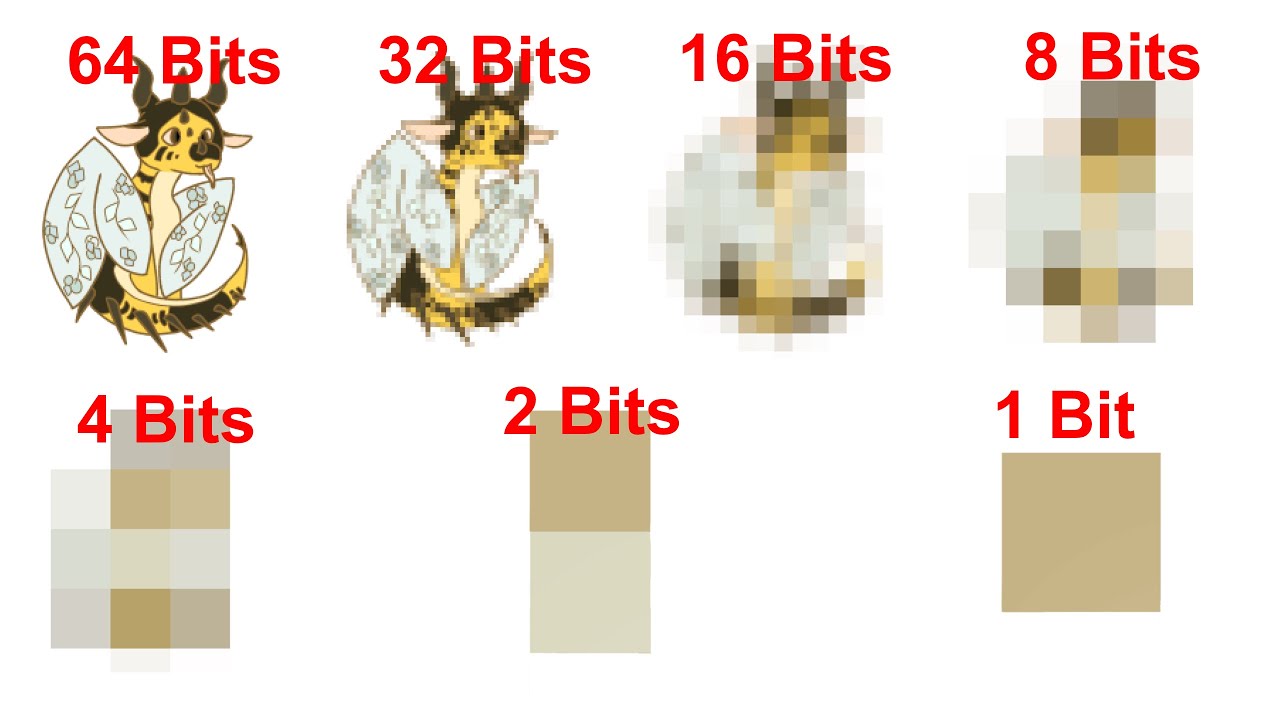 64 bits, 32 bits, 16 bits, 8 bits, 4 bits, 2 bits, 1 bit but it’s ...