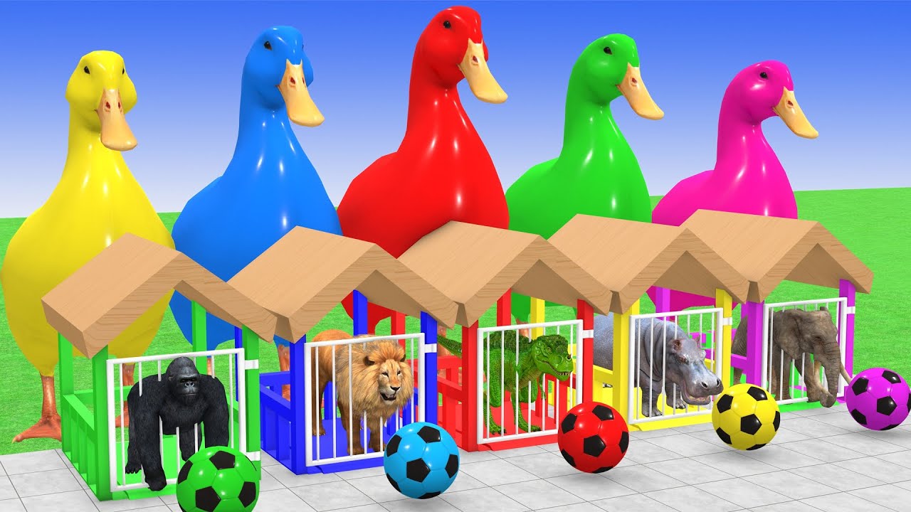 5 Giant Duck & Wild Animals Cage Game Cow Gorilla Rhinoceros Elephant ...