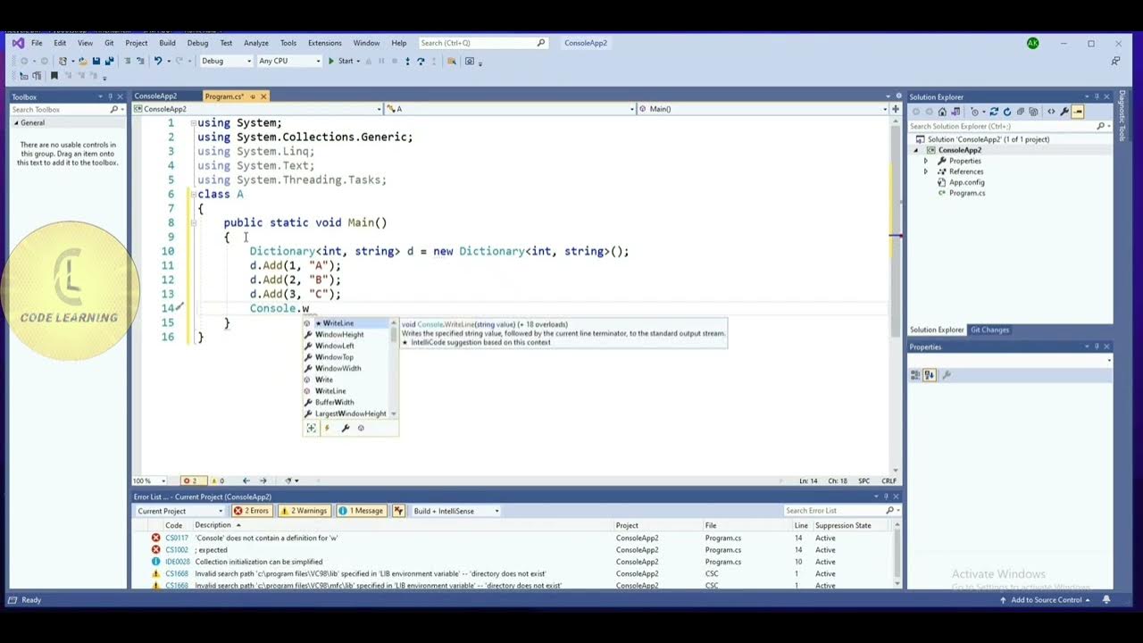 C Dictionary Containskey Codelearning Youtube