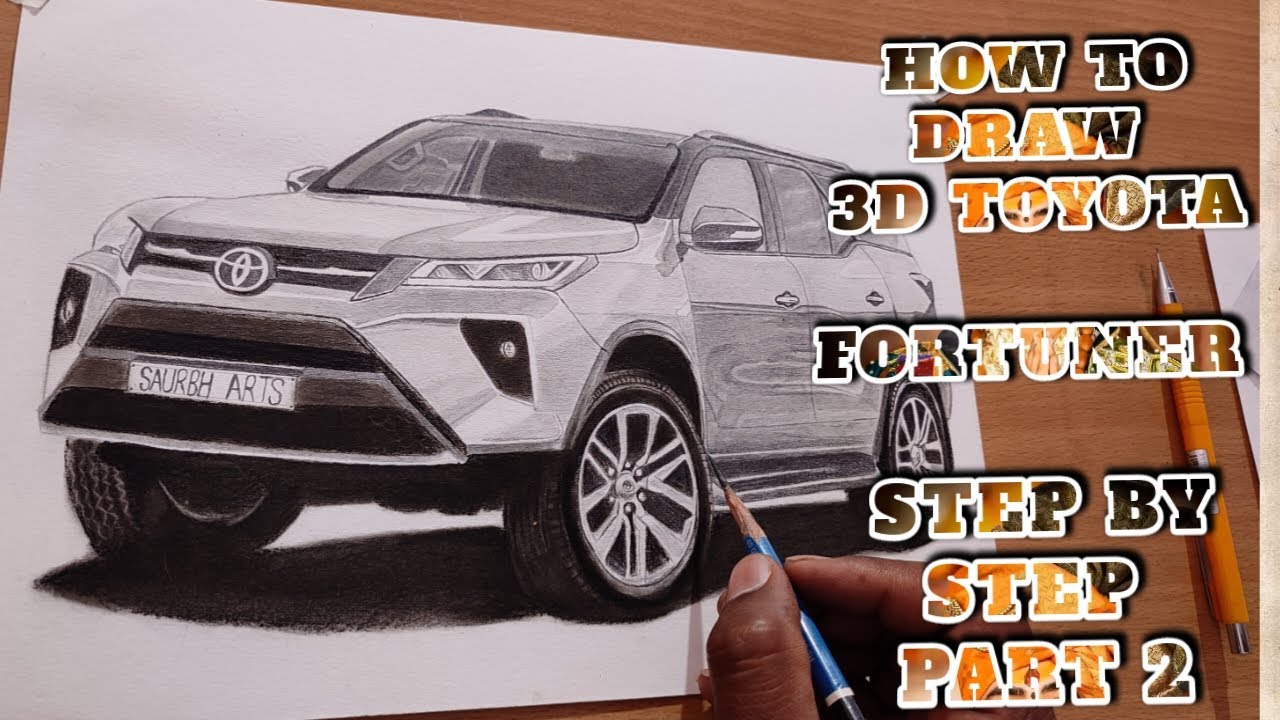 how to draw fortuner || fortuner drawing || 3d toyota car drawing ...