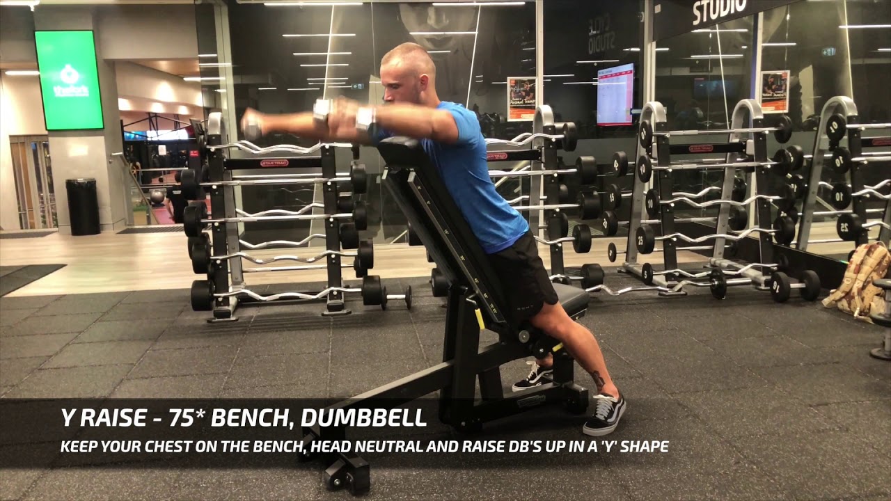 EXERCISE TUTORIAL: Y Raise - 75* Bench, Dumbbell - YouTube