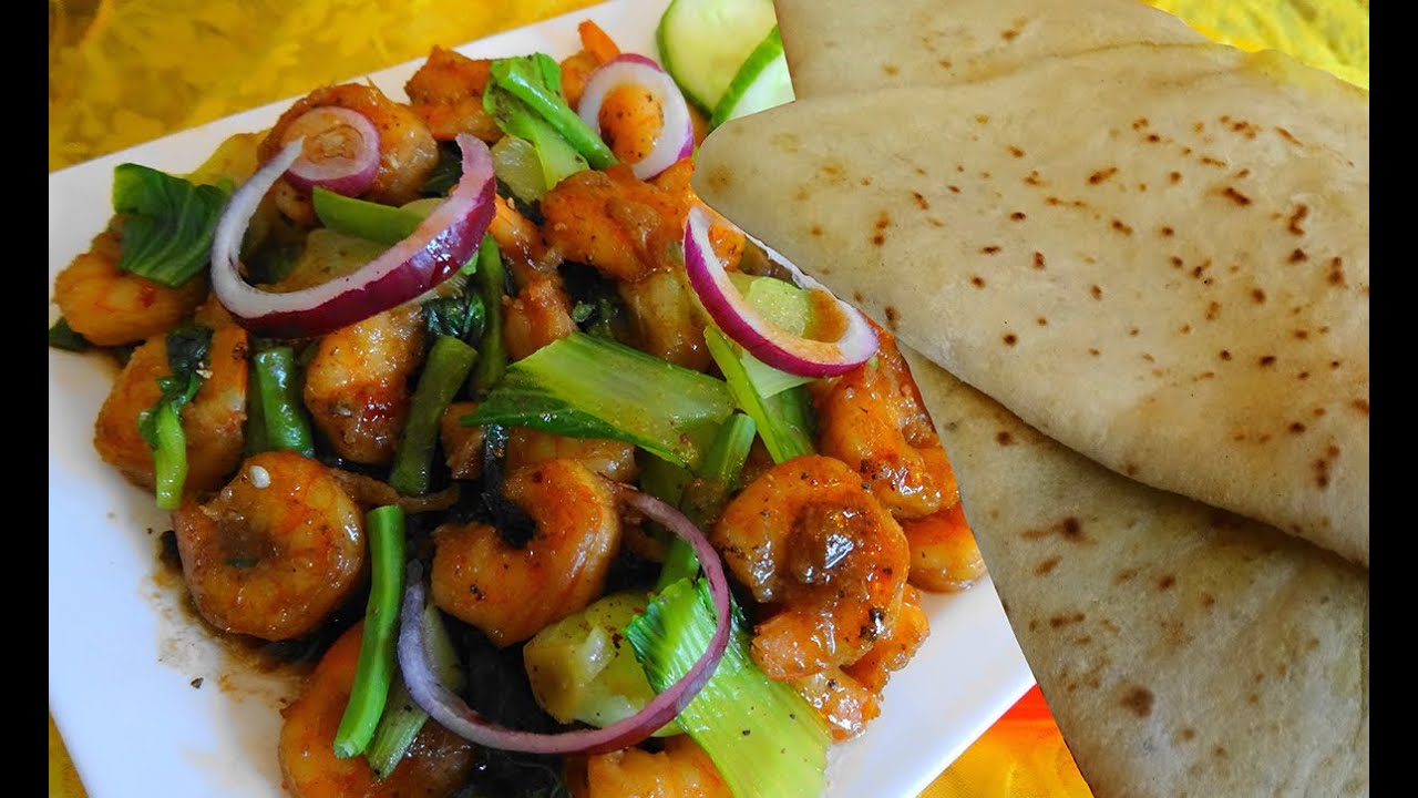 Surinaamse Roti met ketjap knoflook garnalen - YouTube