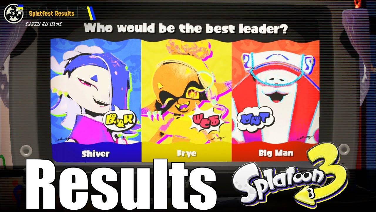 Splatoon 3 Splatfest RESULTS for Shiver vs. Frye vs. Big Man - YouTube