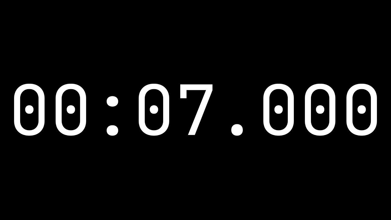 Countdown timer 7 seconds [00:07.000] - White on black with ...