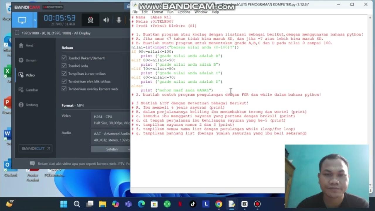 PROGRAM DASAR PYTHON IF, ELIF, ELSE, FOR LOOP, WHILE LOOP |UTS| - YouTube