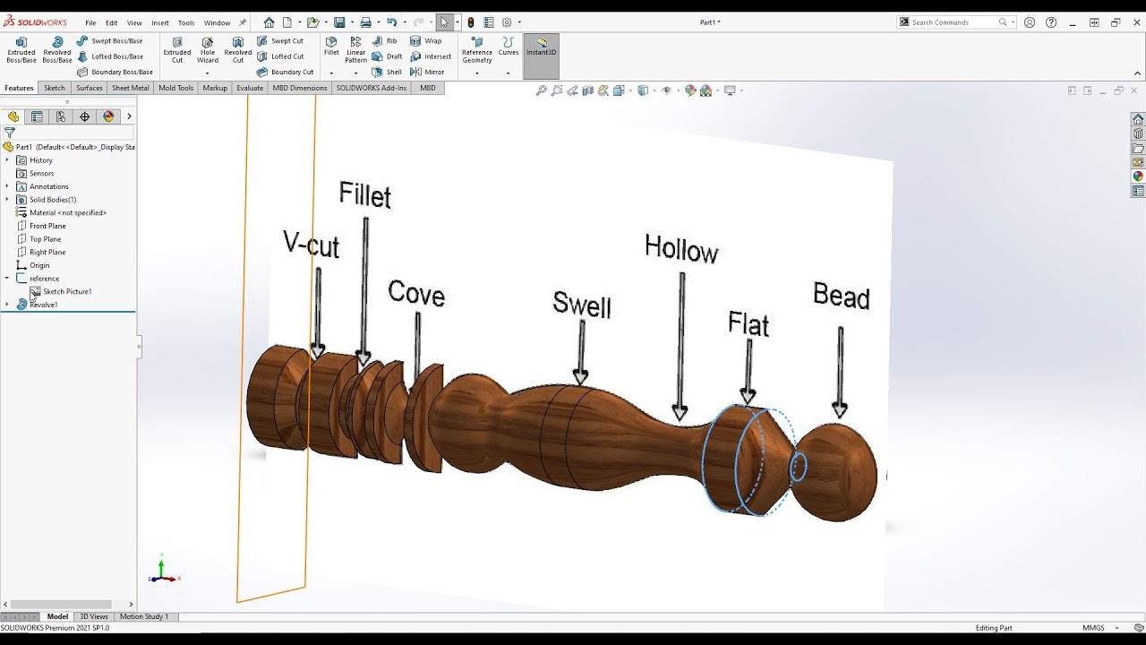 SolidWorks - Wood Turning - 2D profile to 3D model - YouTube