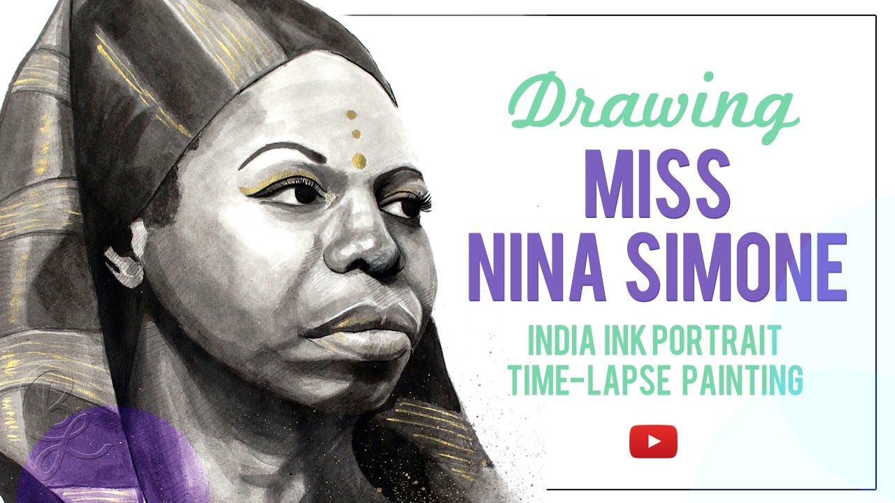 Nina Simone Ink Portrait // Speed Drawing - YouTube