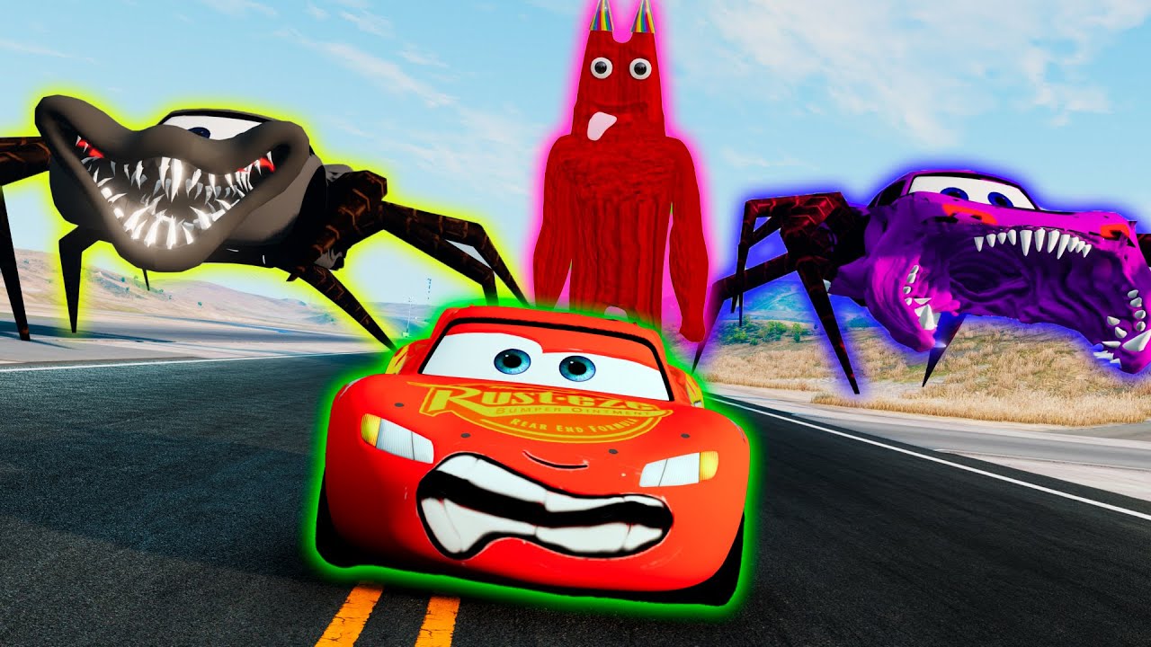 Lightning McQueen's Epic Escape: Battling Crazy Spider Cars ft. Bun Bun ...
