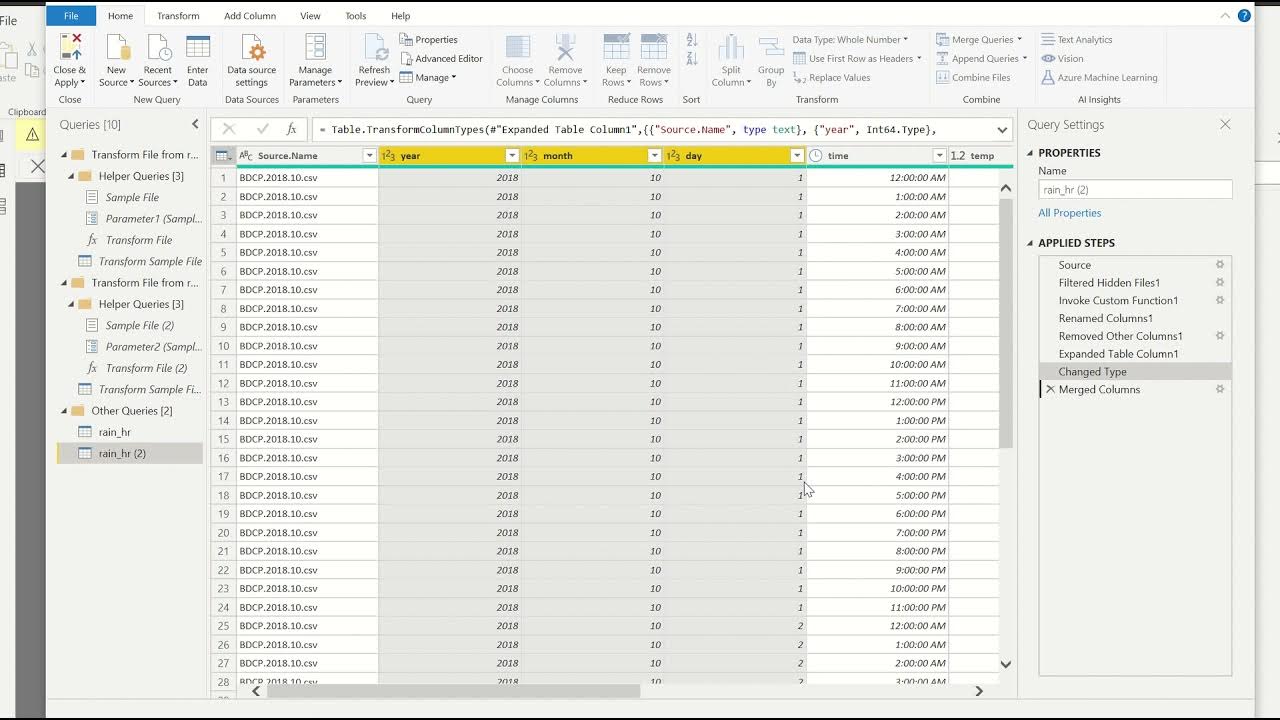 powerbi load rain1hr data set - YouTube
