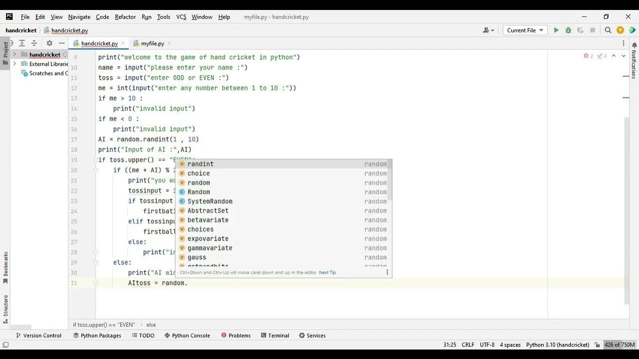 Python Hand Cricket Part 2 Code For Toss And Other Inportant Things Youtube