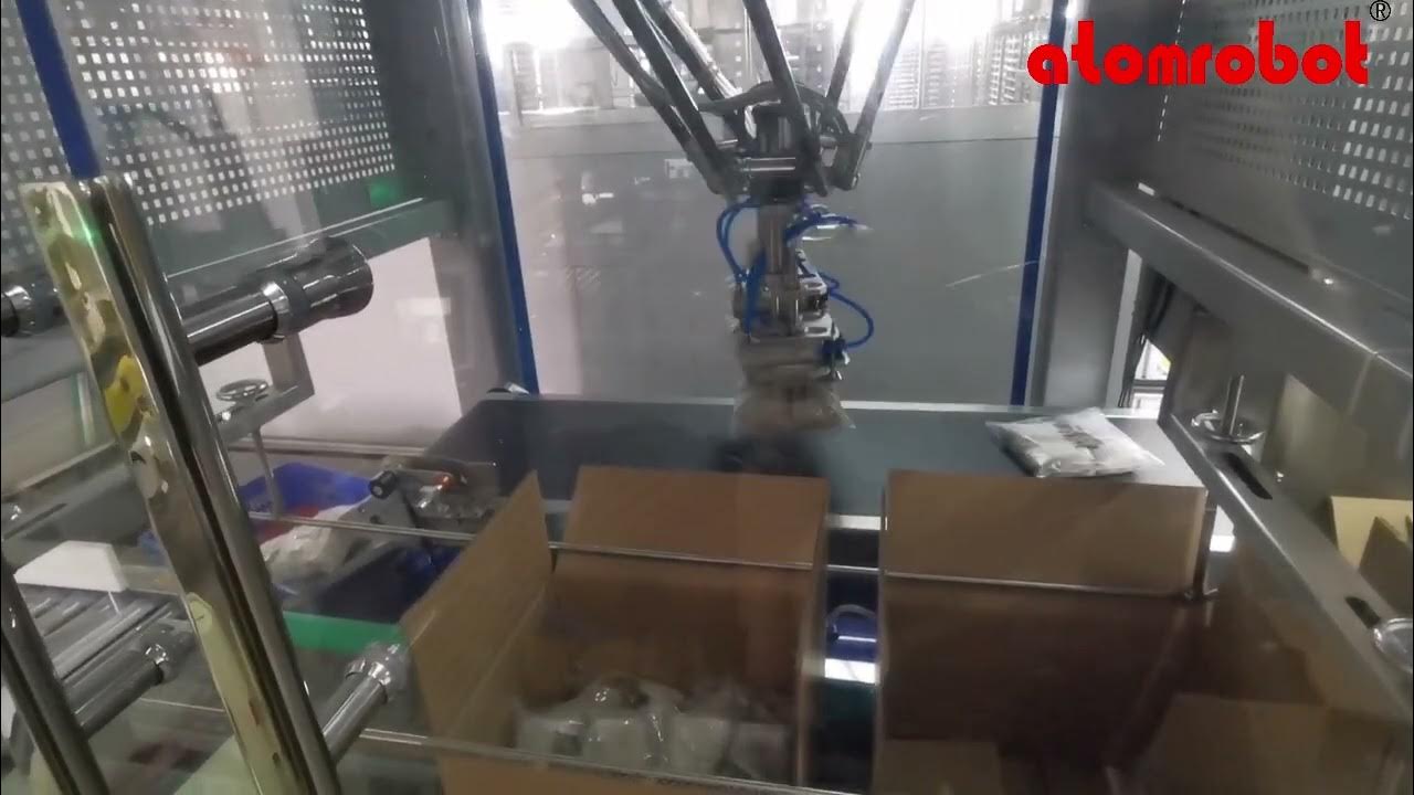 Automatic Top Load Case Packing(RSC Case Packer) for Frozen Food by Delta Robot(spider robot ...