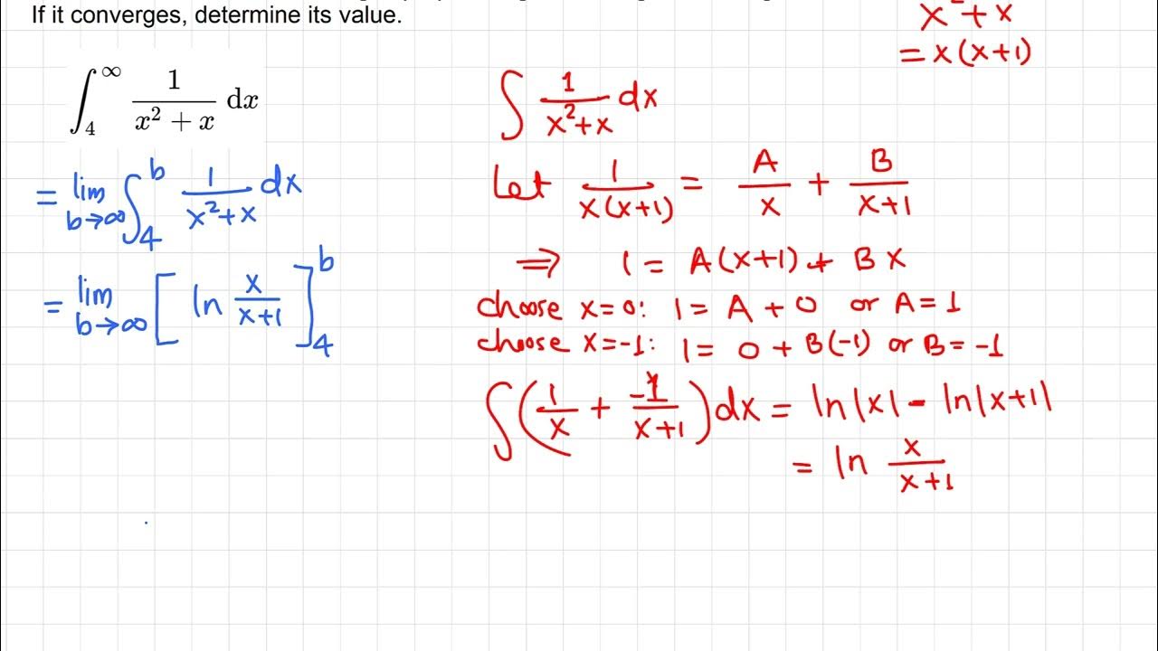 Calc II: Improper integral (involves PFD) - YouTube