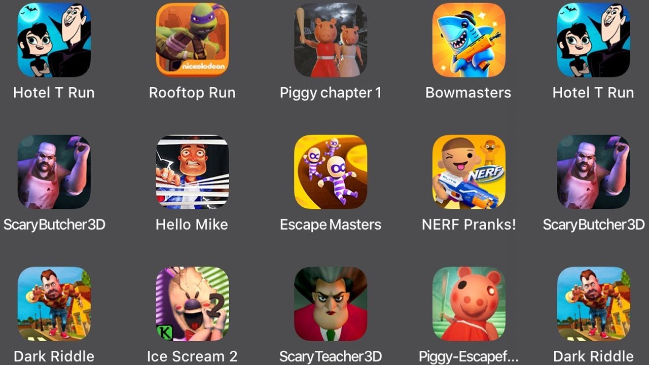 Hotel T Run,Rooftop Run,Piggy Chapter 1,Bowmasters,Scary Butcher 3D ...