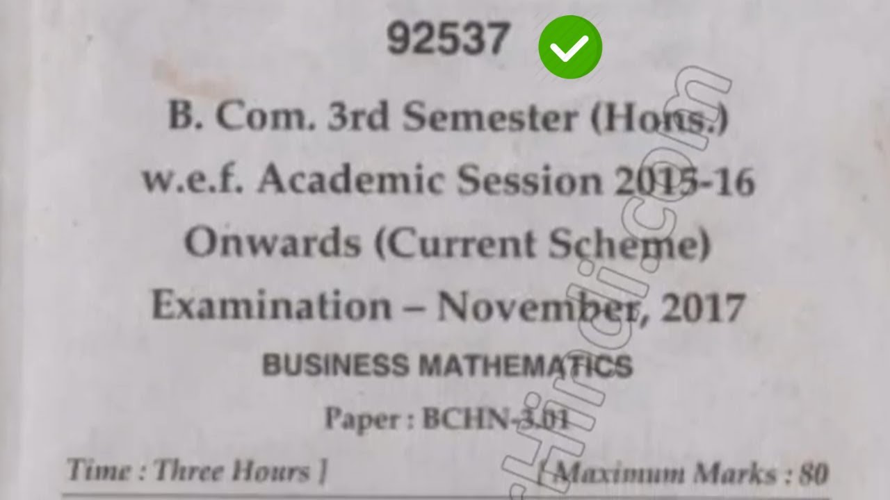 Business Mathematics Bcom Hons 3rd Sem Question Paper Mdu || # ...