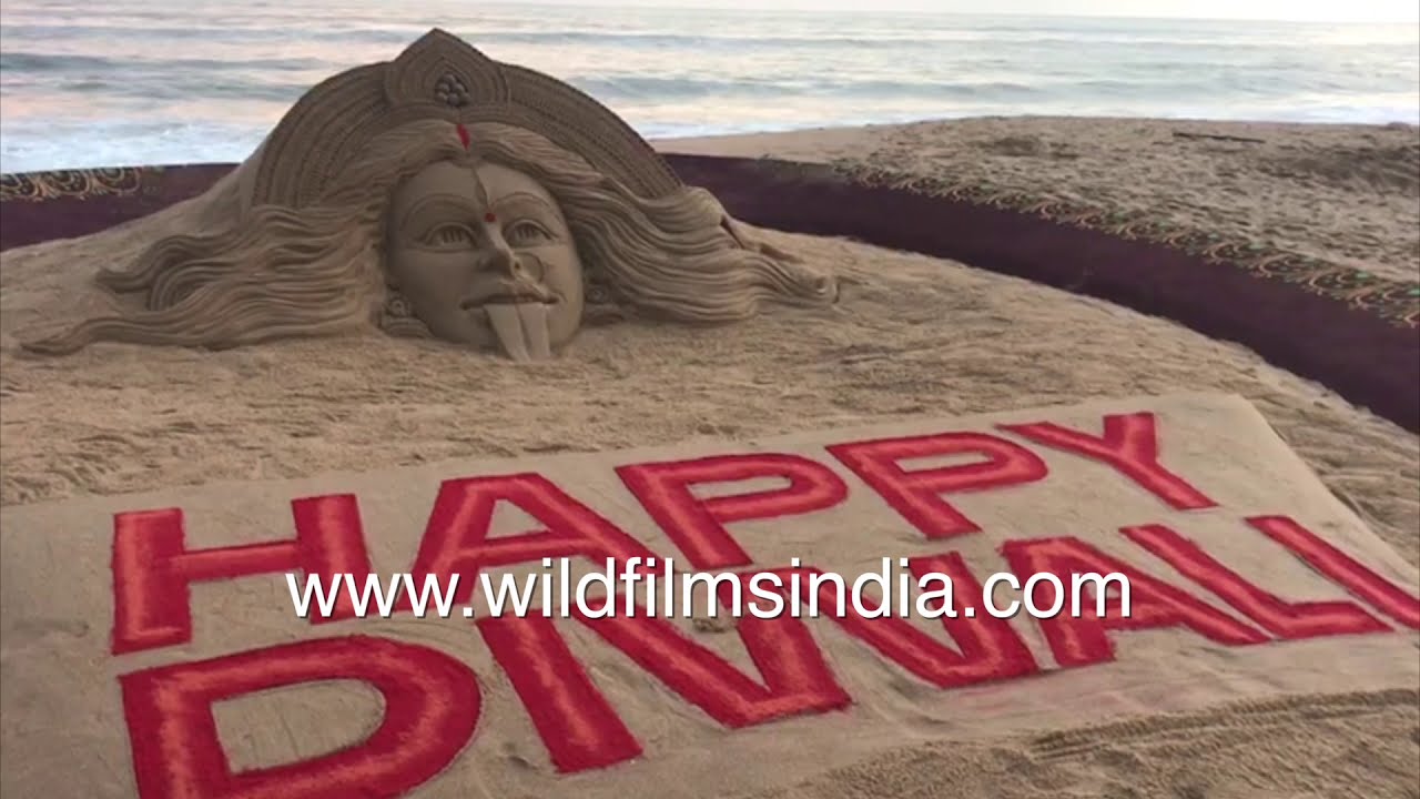Biggest sand Diya on Indian beach | Sand Art for pollution free Diwali ...