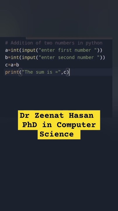 Addition Of Two Numbers Program In Python Pythonprogramming Youtube