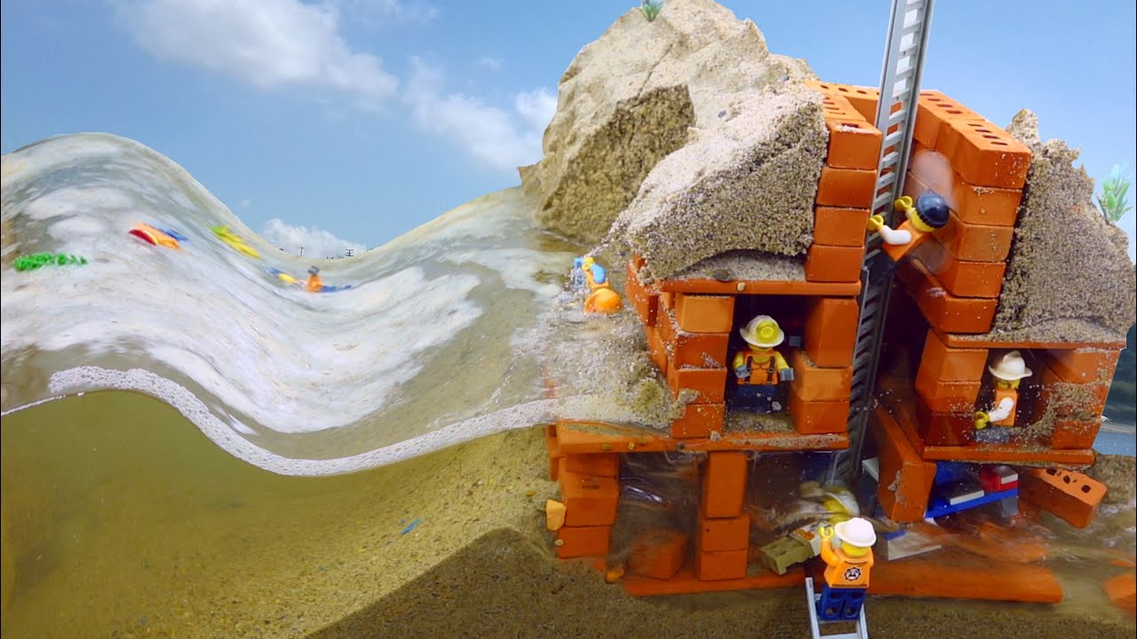 Lego Mine Flood Disaster - Tsunami Dam Breach Experiment - LEGO Natural ...