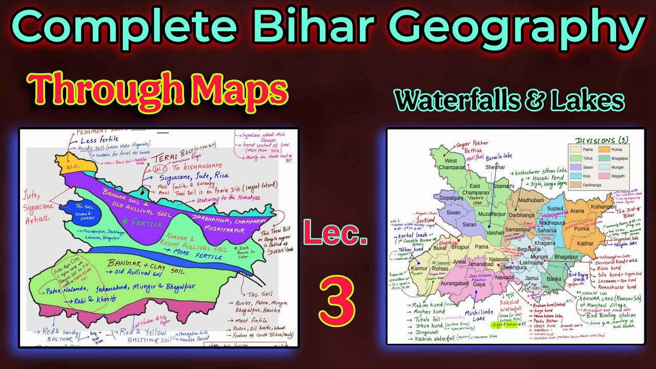 Bihar Geography Through Maps | Waterfalls & Lakes of bihar - YouTube