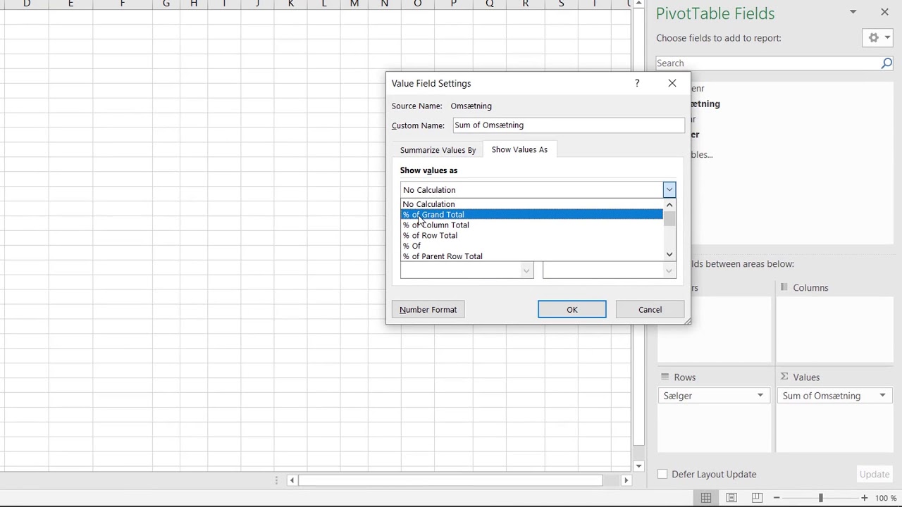 Kalkulation af procentvis fordeling i pivot i Excel 1/2 - YouTube
