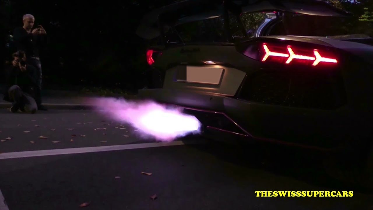 Lamborghini Aventador spitting huge flames! - YouTube