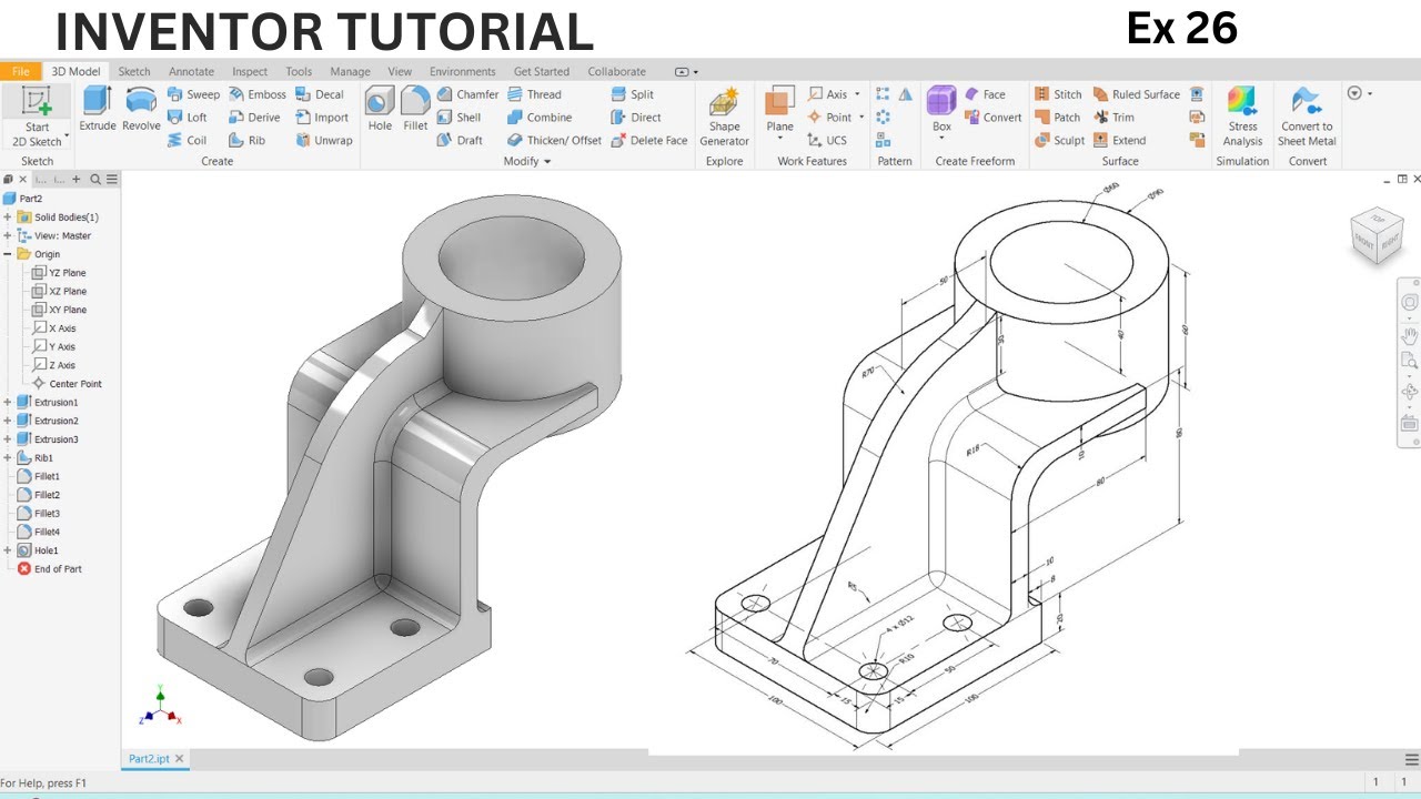 Mastering Autodesk Inventor 3D Modeling Tutorial: Ex 26 - YouTube