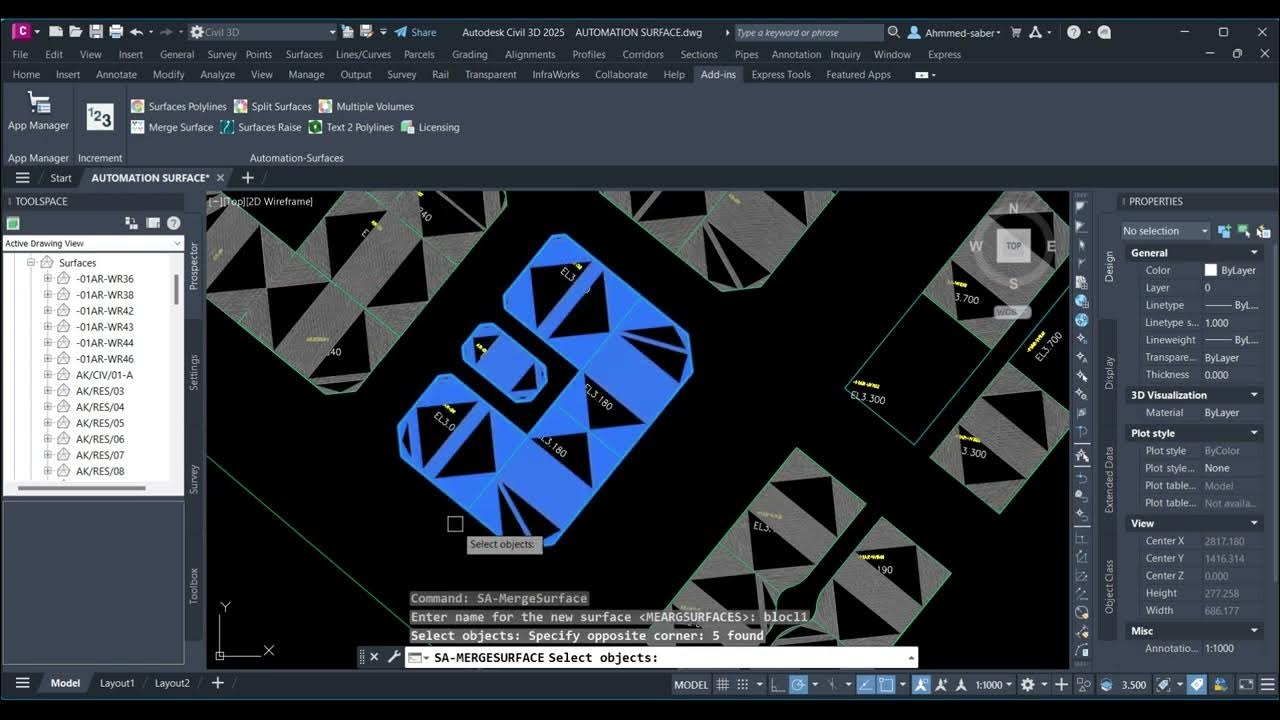 Civil 3D move text to polyline elevation, create surfaces from polylines and volume surfaces ...