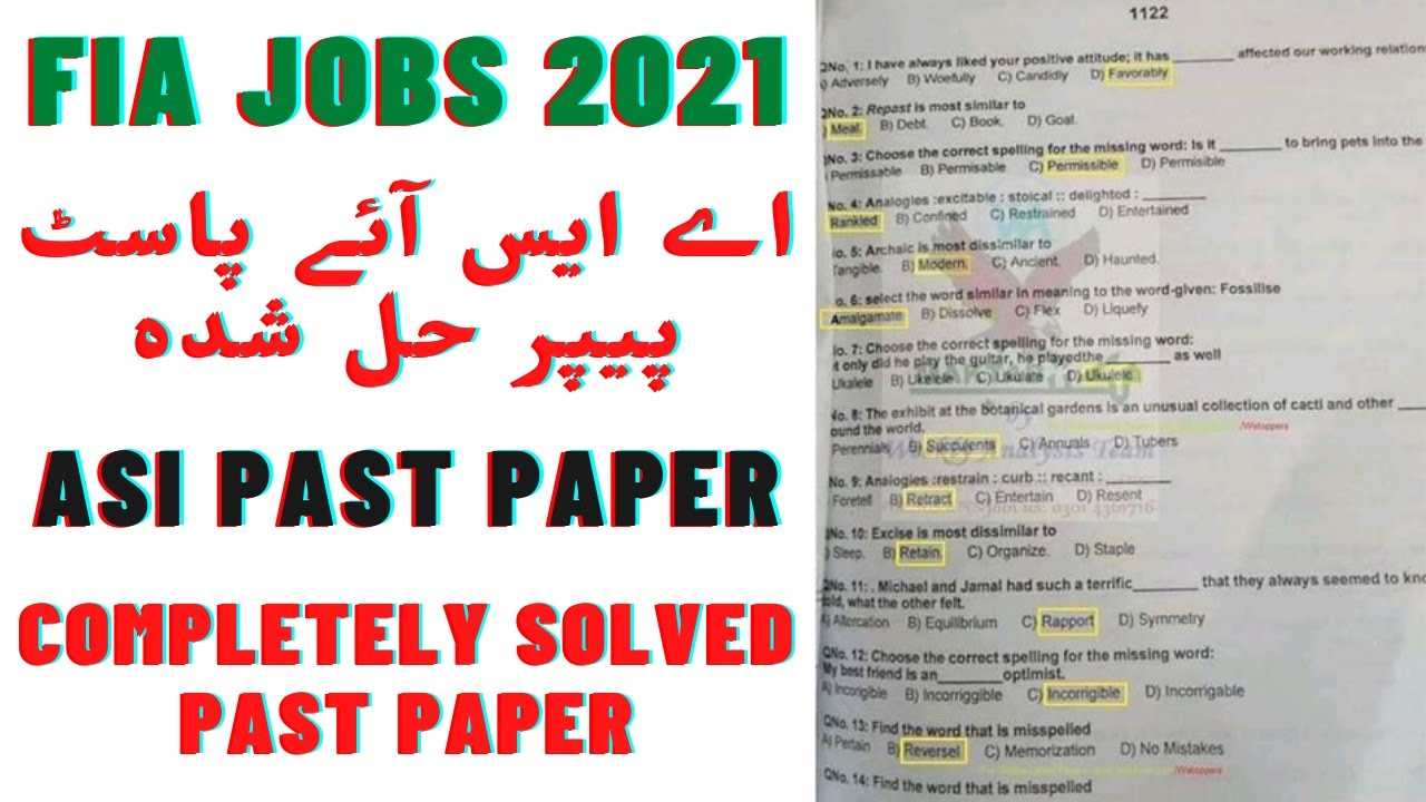 FIA Jobs 2021 | ASI Past Paper | Completely Solved Past Paper of ASI ...
