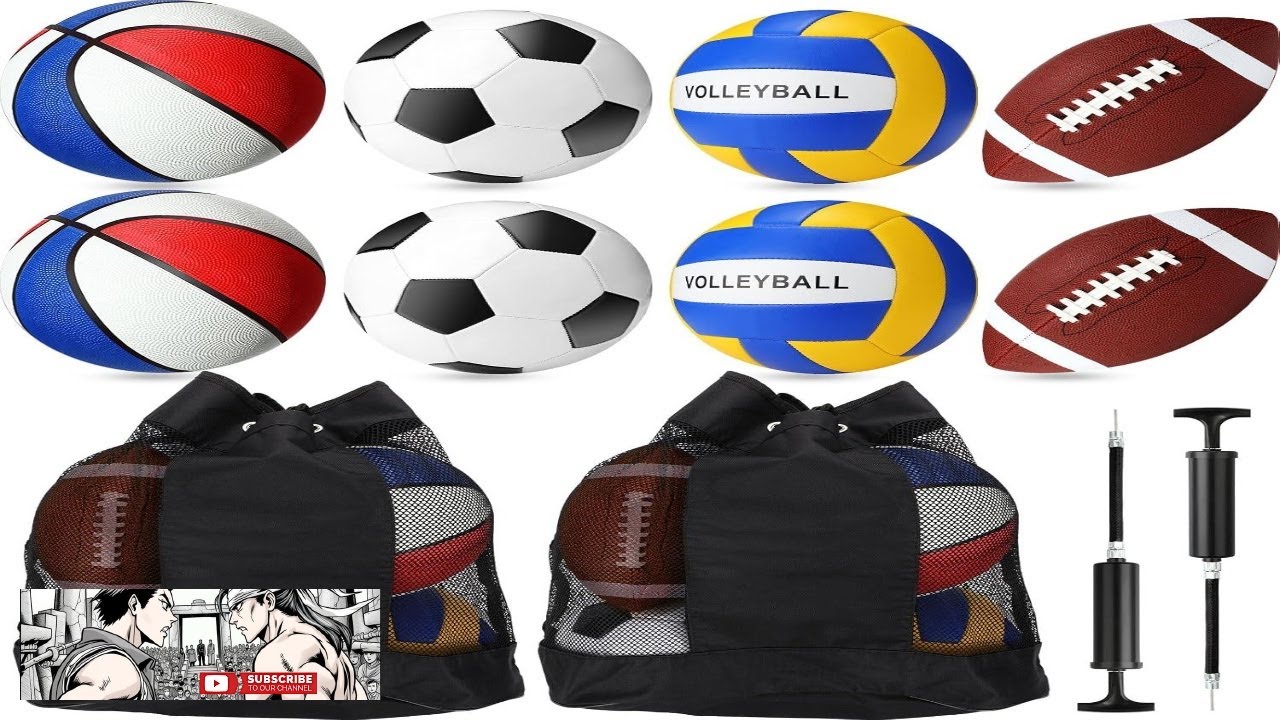 8 Pcs Sports Balls Set Include Football Basketball Soccer Volleyball ...