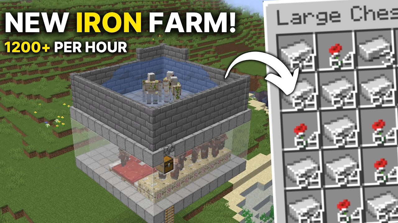 New IRON Farm In Minecraft BEST DESIGN - 1300 PER HOUR! - YouTube