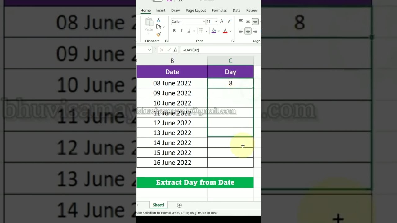 Excel For New Learners How To Extract Day shorts YouTube Excel For New Learners How To Extract Day shorts YouTube