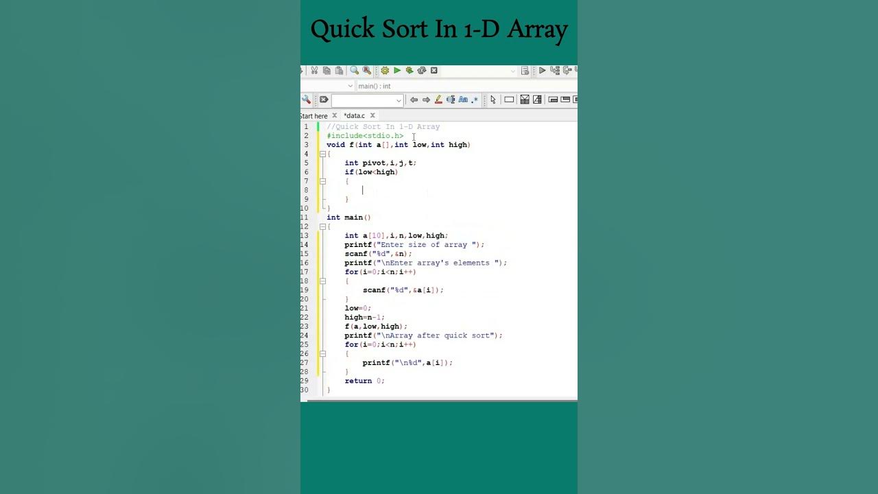79 Quick Sort In 1 D Array C Program Sorting Shorts Cprogramming Coding Shortvideo