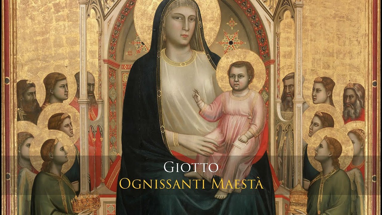 Giotto - Virgin and Child enthroned, surrounded by angels and saints ...