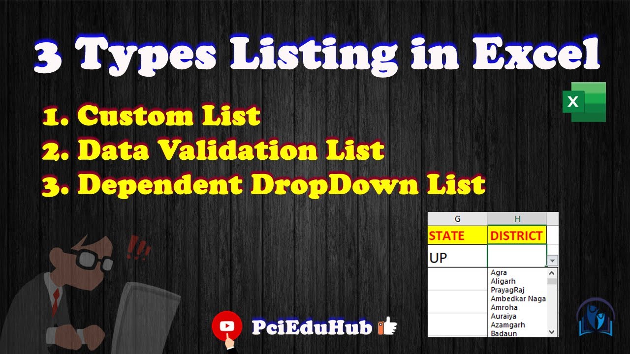 3 Types of listing in Excel Sheet | Excel मे Lists कैसे बनाये ...
