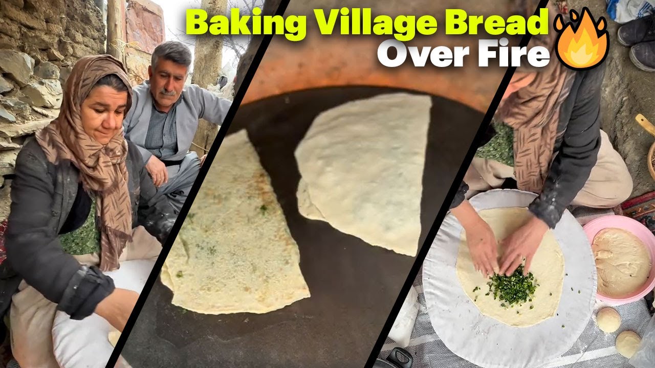 🔥 Baking Traditional Village Bread 🍞 Rustic Iranian Bread Recipe Over ...