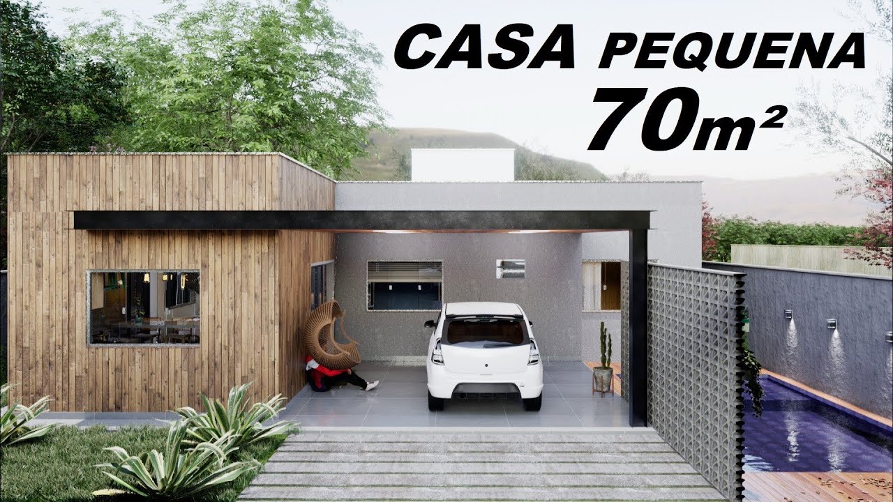 CASA PEQUENA EM L DE 70 m2 - CASA TÉRREA COM PISCINA - YouTube