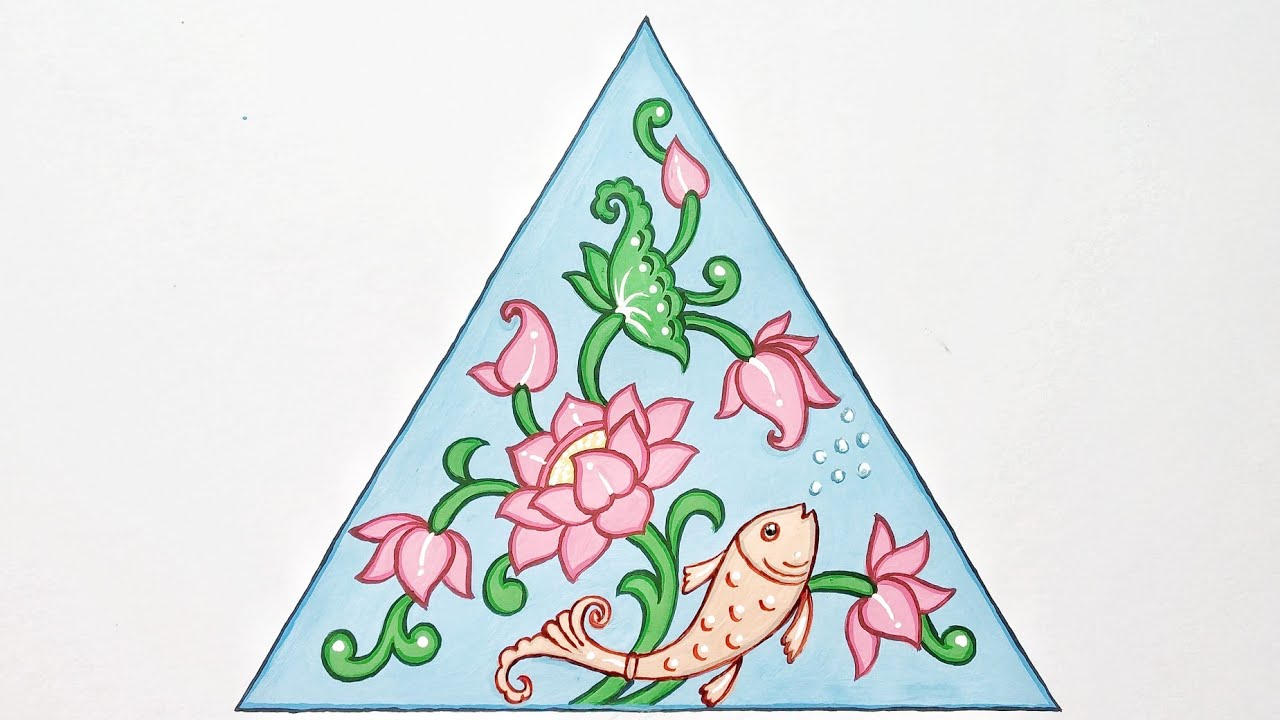 Tribhuj mein alekhan drawing (kamal ke phool aur fish ke sath) - YouTube