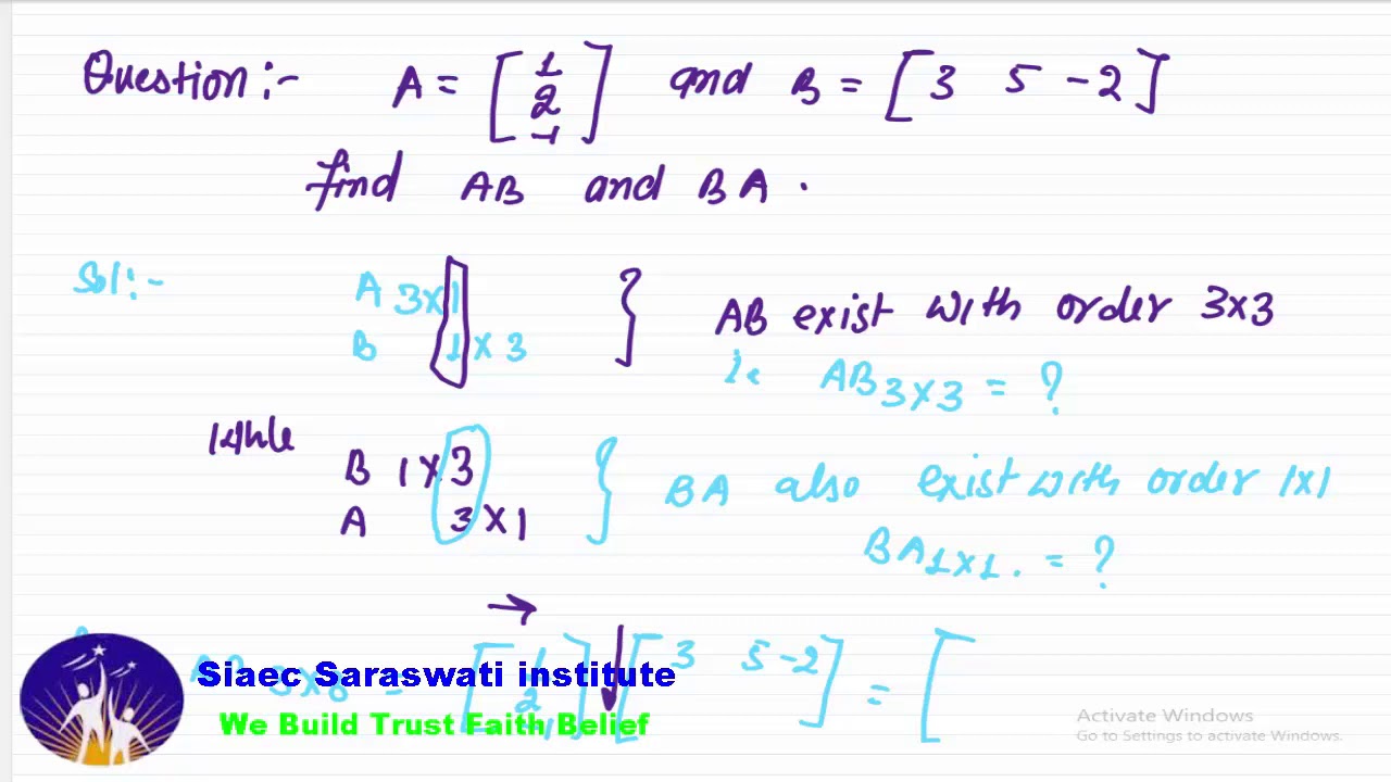 Matrix Multiplication Of 1x3 And 3x1 Part 2 YouTube