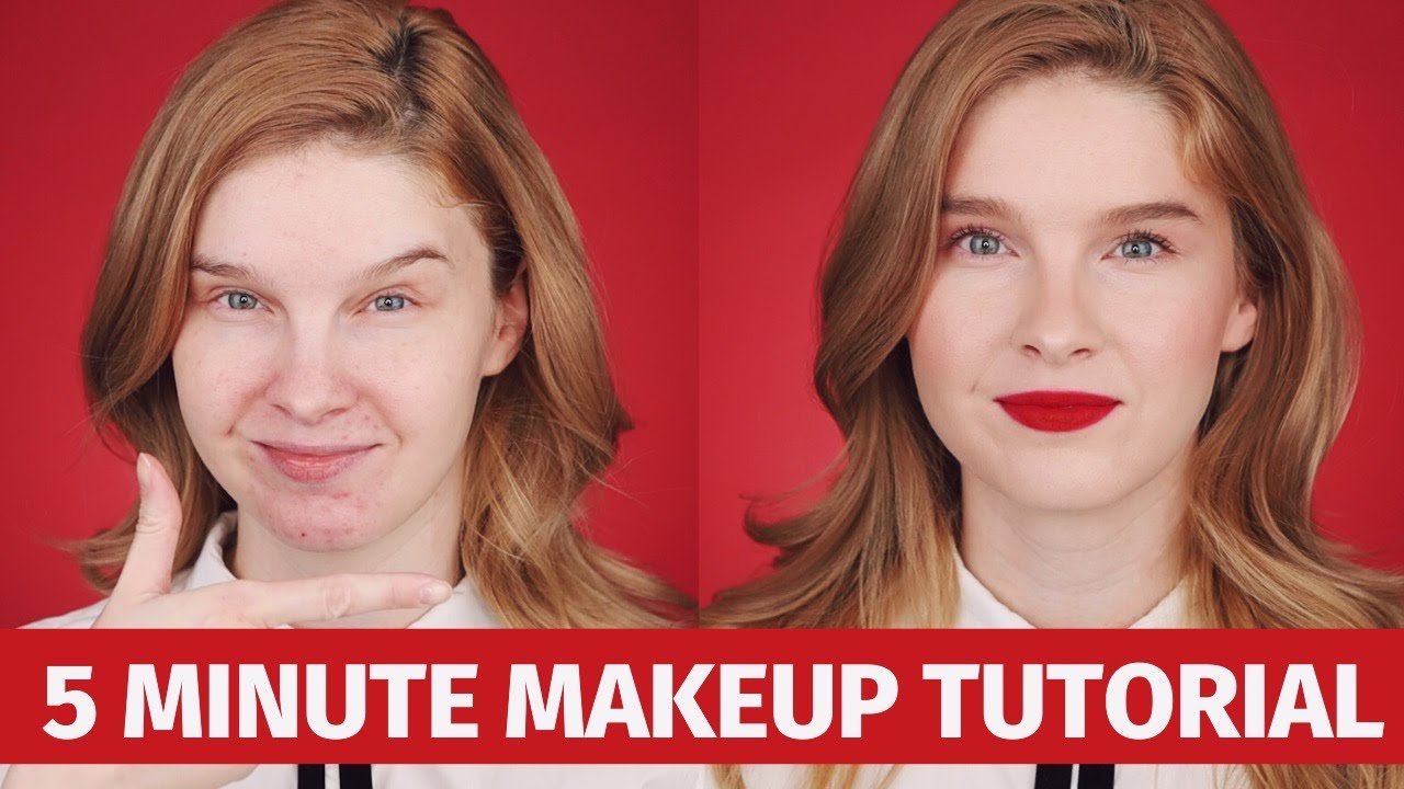 Quick & easy 5 MINUTE MAKEUP tutorial with red lipstick - YouTube