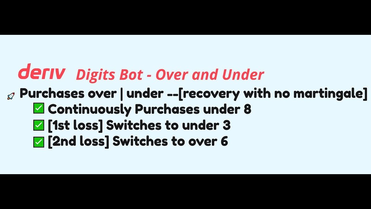 Deriv under 8 bot Recovers with no martingale with both over and under ...